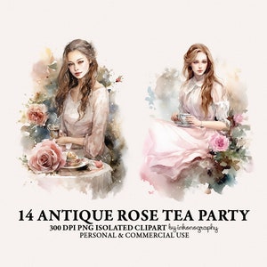Antique Rose Garden Tea Party Clipart Bundle, Victorian Ladies ...