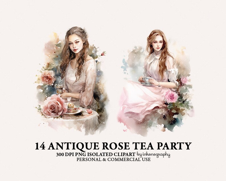 Antique Rose Garden Tea Party Clipart Bundle, Victorian Ladies ...
