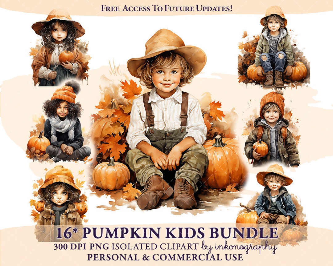 Fall Watercolor Clipart Bundle, Pumpkin Girl Boy, Autumn Clipart ...
