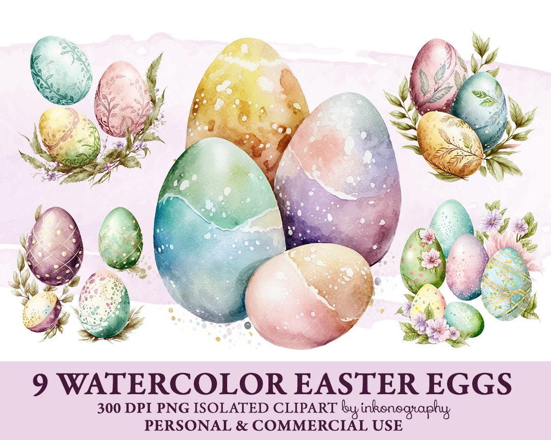 Pastel Watercolor Easter Eggs Png Bundle, Clipart Bundle, Spring ...