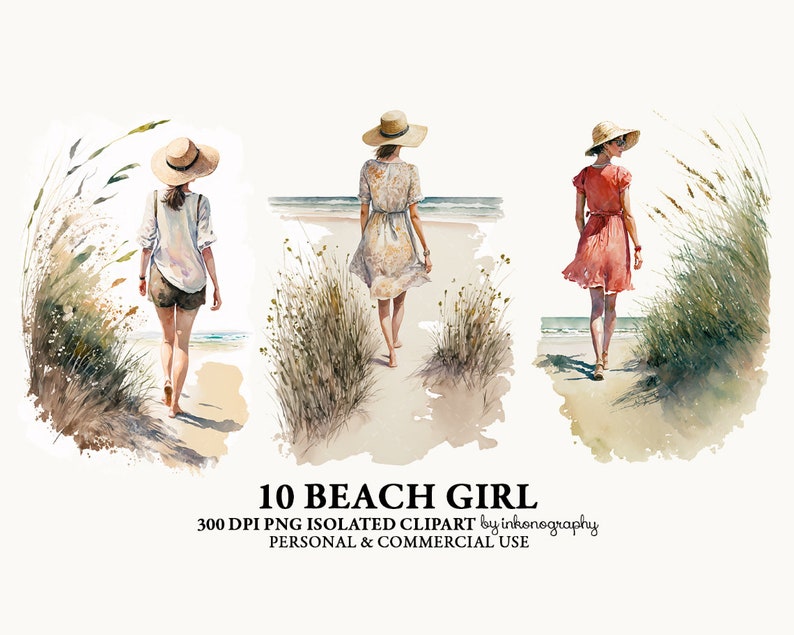 Watercolor Beach Girl Clipart Bundle Boho Fashion Girl Png - Etsy