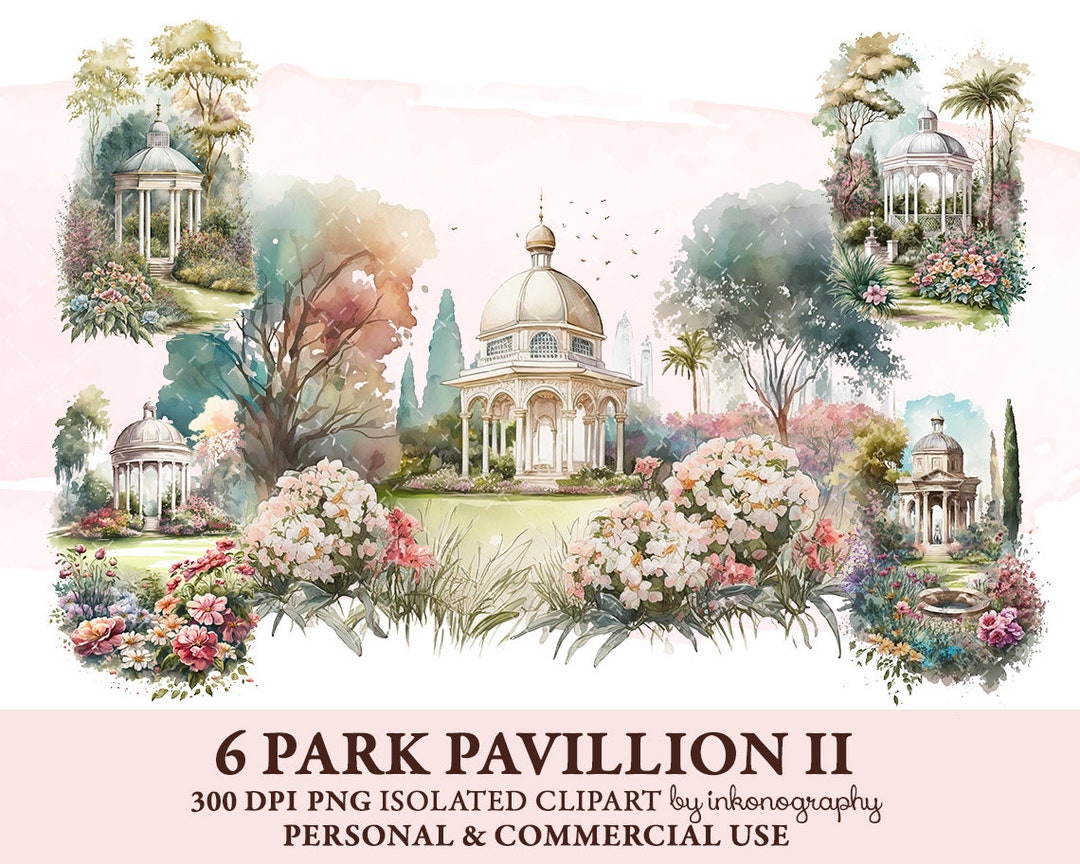 Watercolor Park Pavillion Clipart Bundle, Cute Watercolor Scenes ...