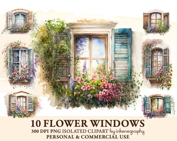 Watercolor Flower Windows Clipart | Window With Flowers PNG | Summer ...