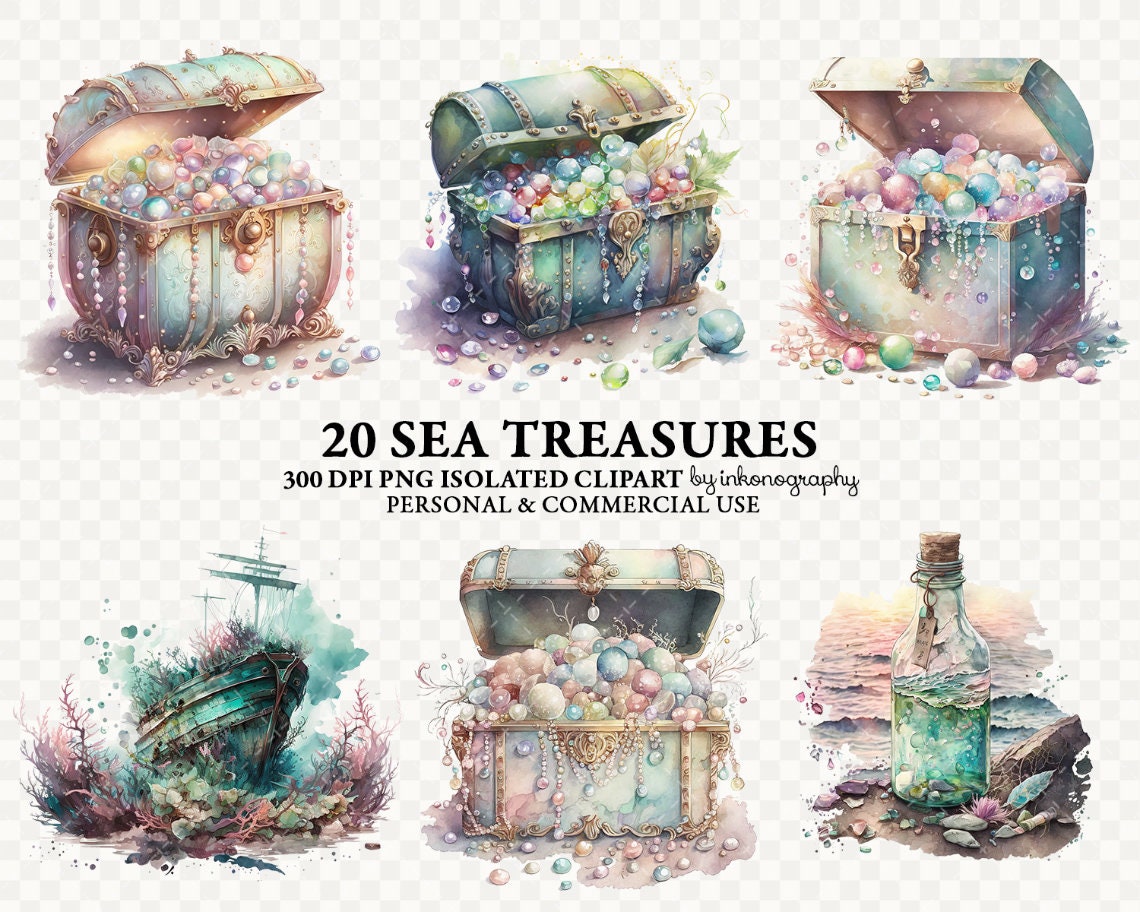 Watercolor Treasure Chest Clipart Bundle Pirate Ship Wreck - Etsy Australia