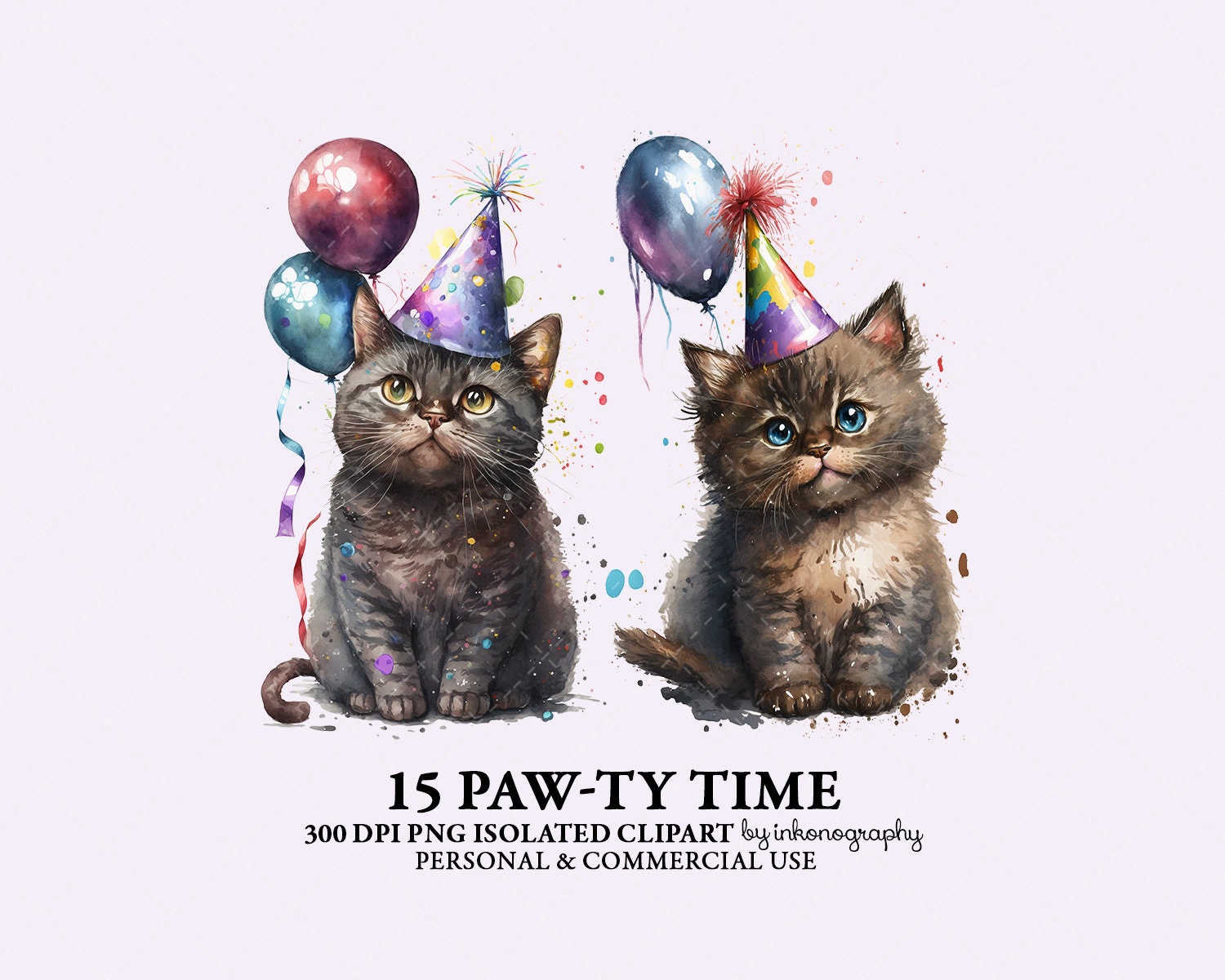 Watercolor Cat Clipart Bundle Birthday Cat PNG Cute Kitten - Etsy