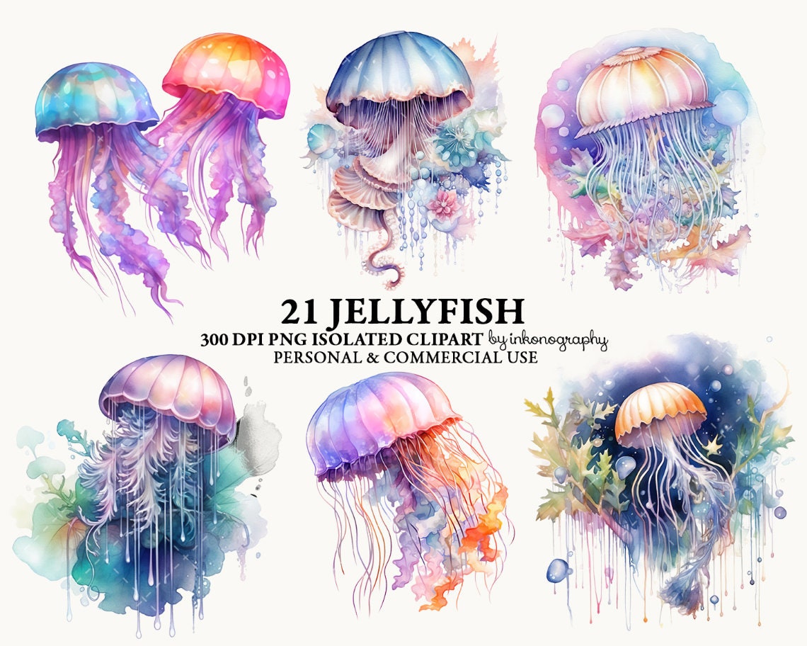 Watercolor Jellyfish Clipart Bundle Sea Creatures Jelly Fish - Etsy