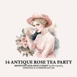 Antique Rose Garden Tea Party Clipart Bundle, Victorian Ladies ...