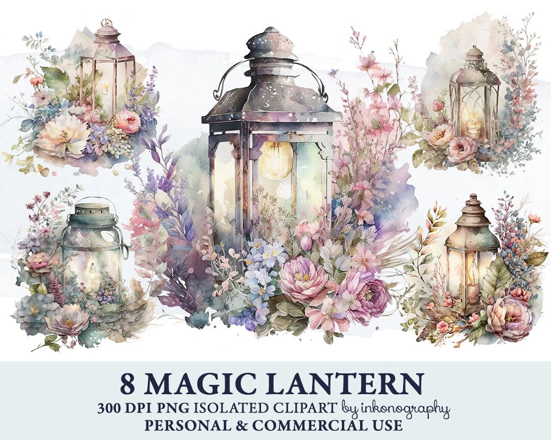 Magic Lantern Clipart Bundle Magic Floral Watercolor Faery - Etsy