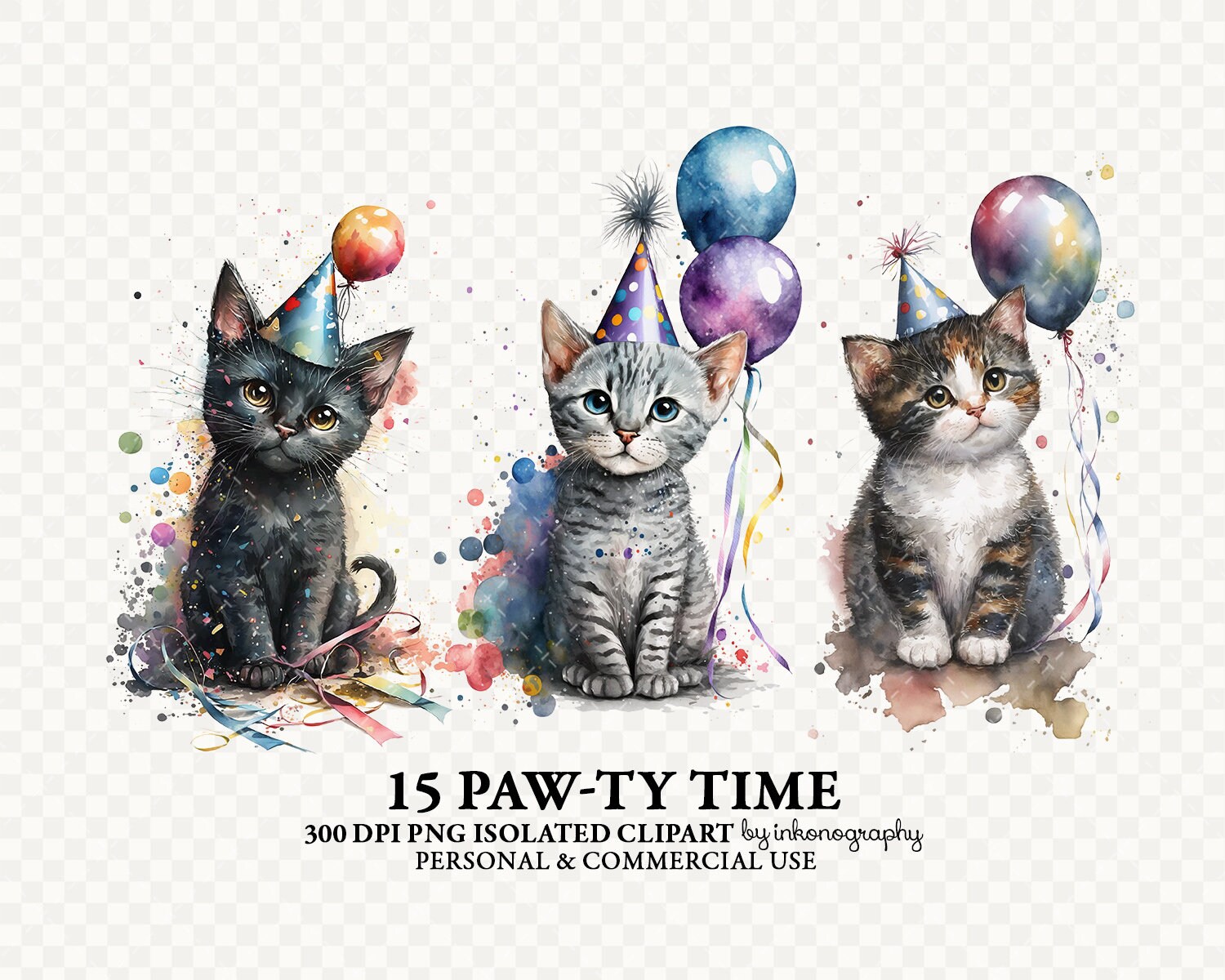 Watercolor Cat Clipart Bundle Birthday Cat PNG Cute Kitten - Etsy