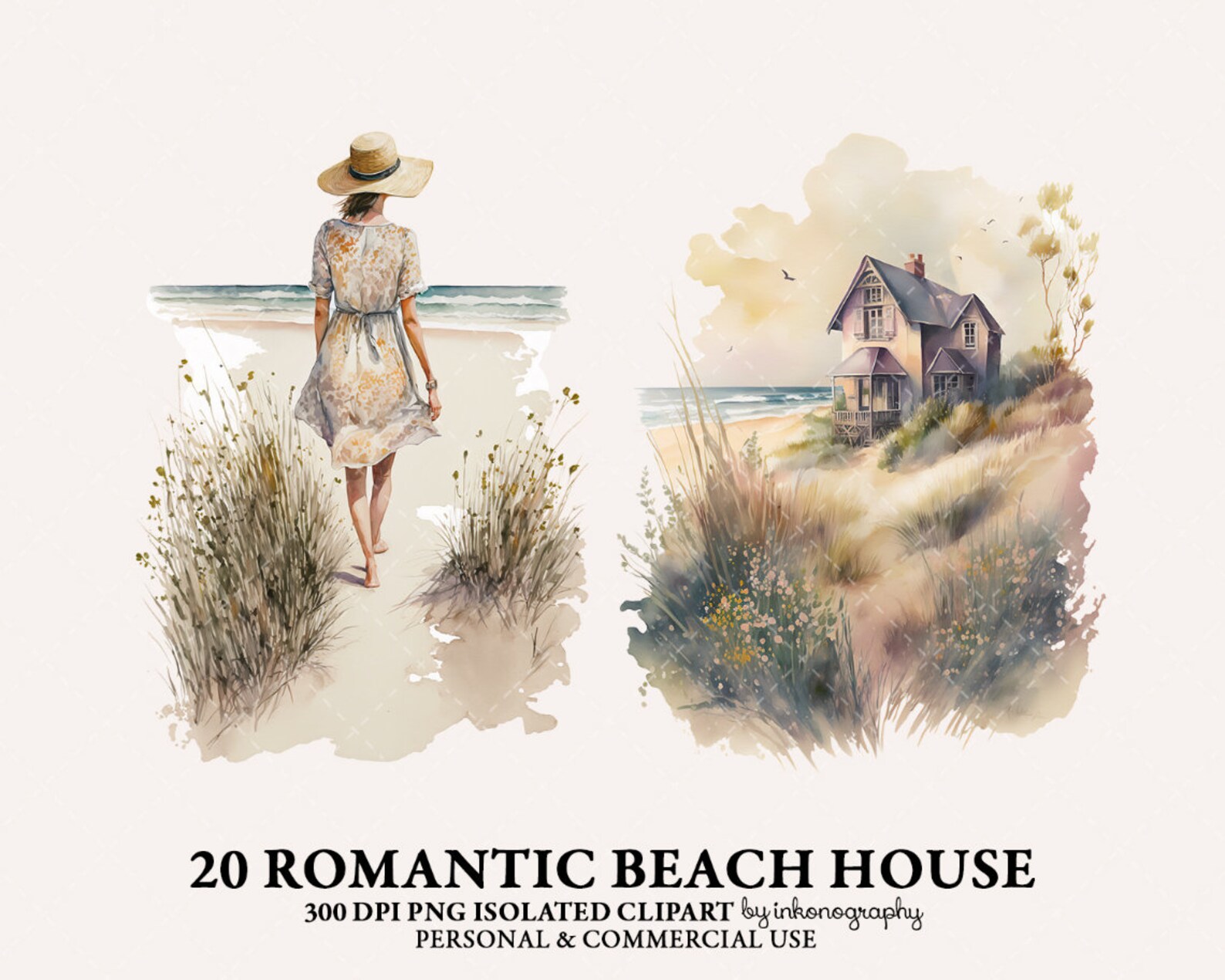 Watercolor Beach House Clipart Bundle Ocean Seascape Cottage PNG ...