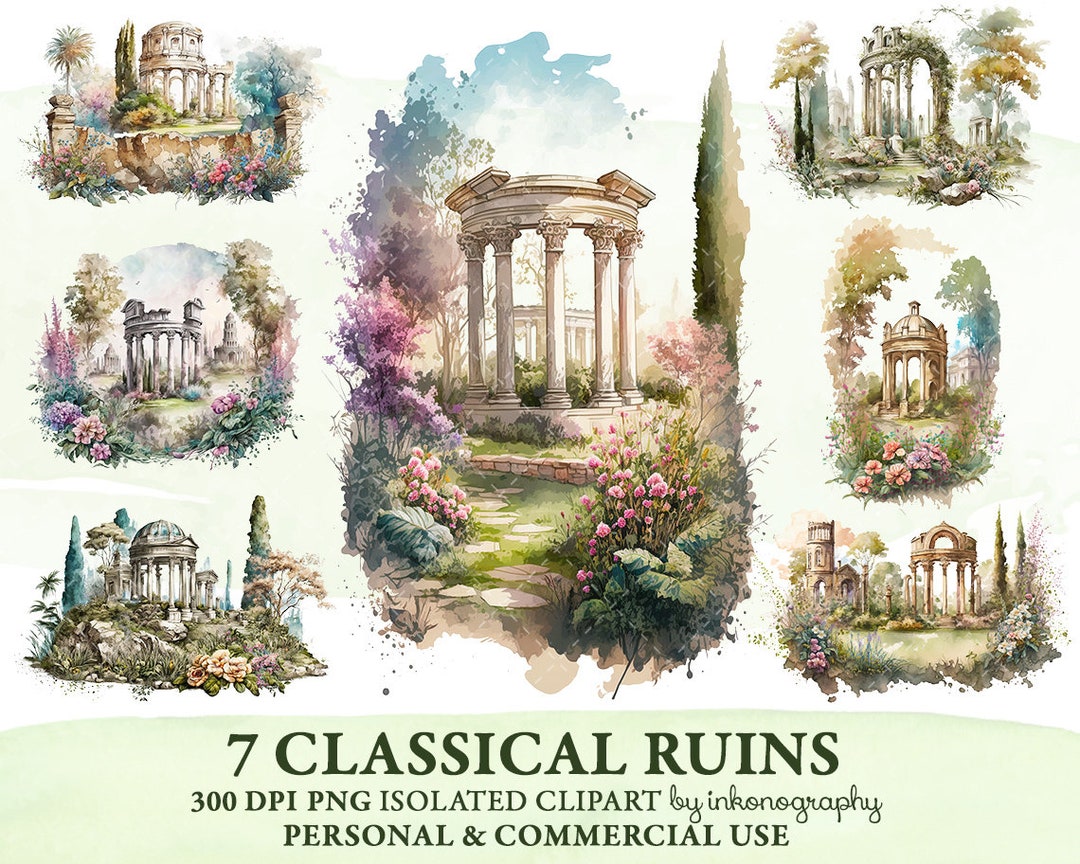 Classical Ruins Clipart Bundle Png, Light Academia Printable Art ...