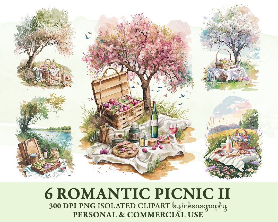 Watercolor Picnic Clipart Bundle Set Romantic Clipart Transparent Png ...