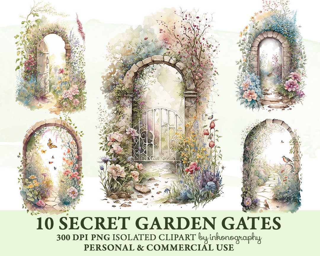 Watercolor Secret Garden Clipart Bundle, Spring Garden Entrance Png ...