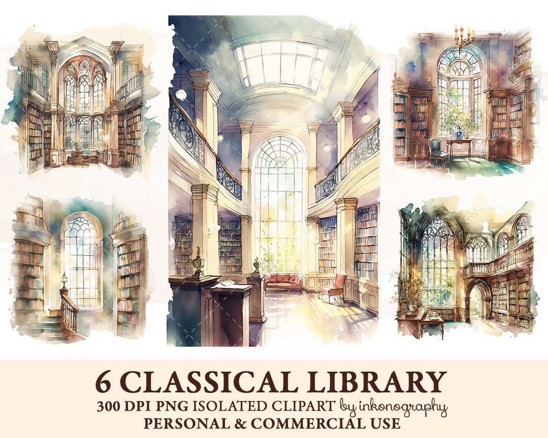 Victorian Classical Library Clipart Bundle, Png, Gothic Library ...