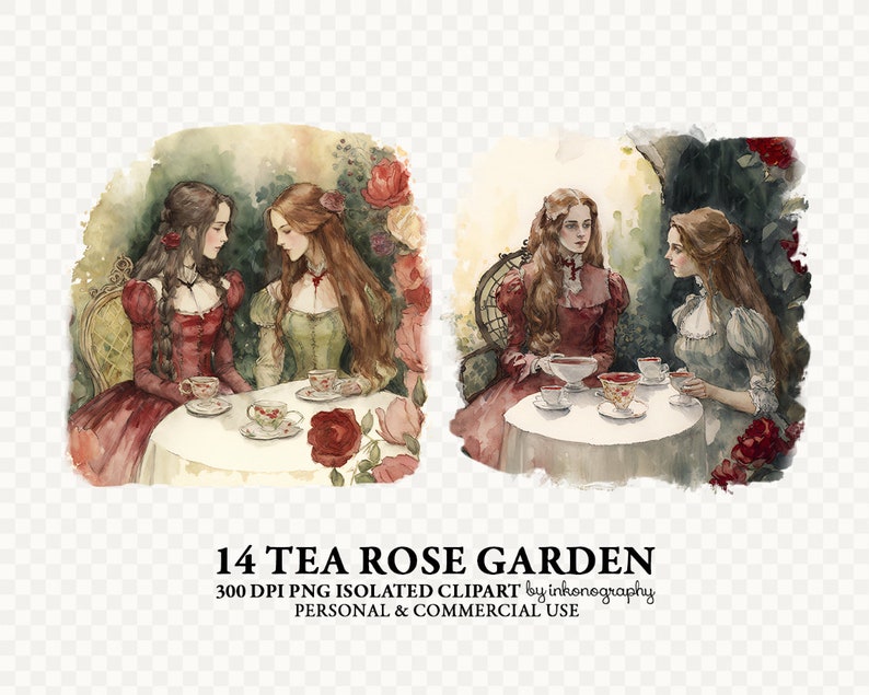 Watercolor Tea Party Clipart Bundle, Garden Tea Time Png, Victorian ...