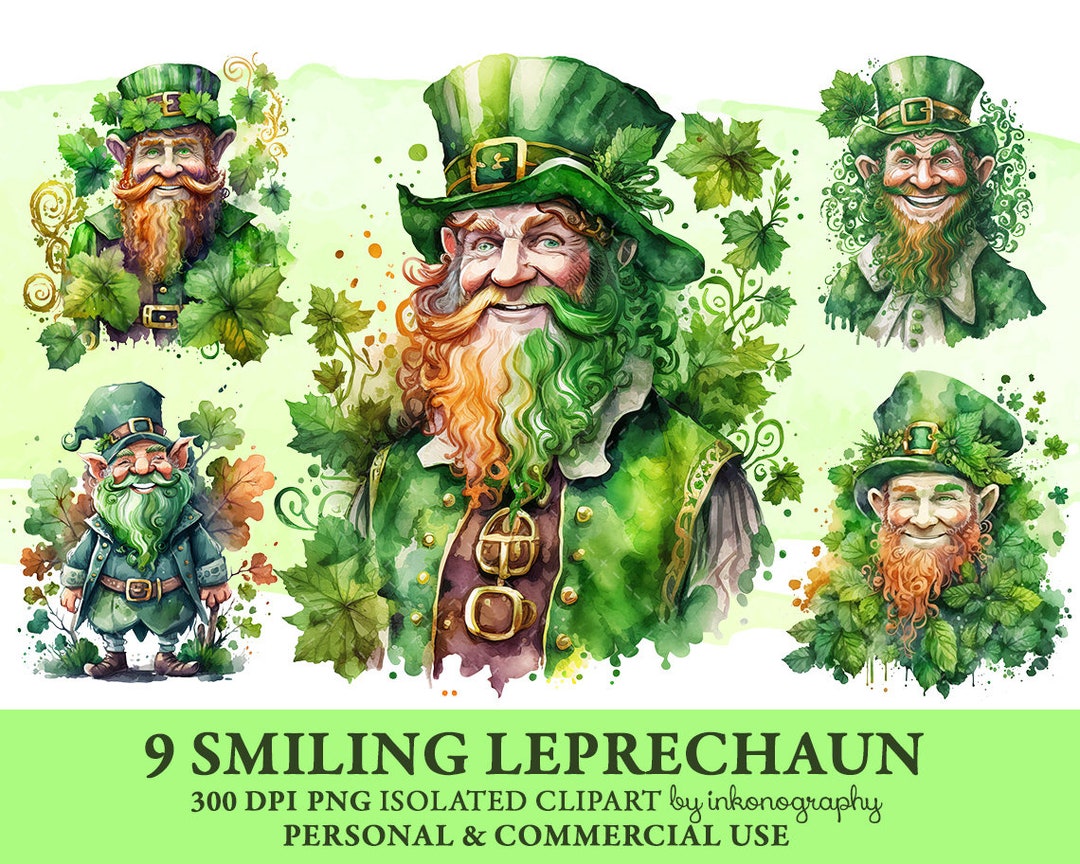 Watercolor Leprechaun Clipart Bundle, Png Smiling Leprechaun Gnomes Png ...