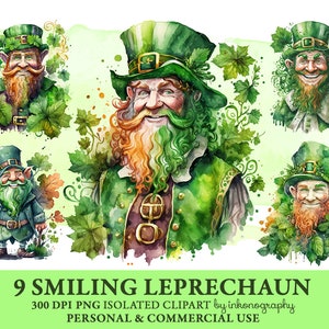 Watercolor Leprechaun Clipart Bundle, Png Smiling Leprechaun Gnomes Png ...
