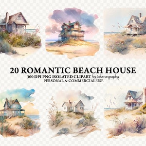 Watercolor Beach House Clipart Bundle Ocean Seascape Cottage PNG ...