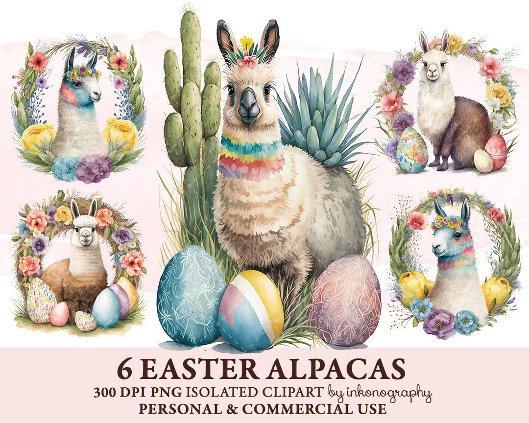 Funny Watercolor Llama Clipart Bundle, Png Clip Art, Unique Easter ...