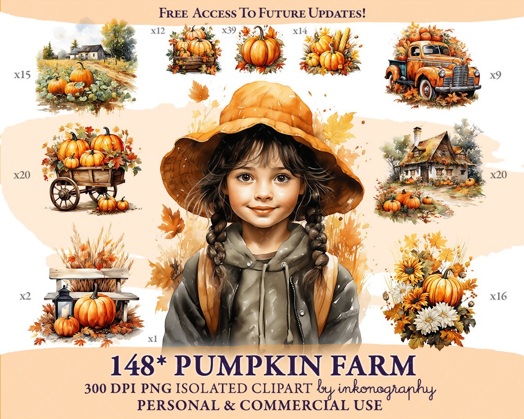 Pumpkin Farm Clipart Bundle, Autumn Scenery, Pumpkin Truck Png ...