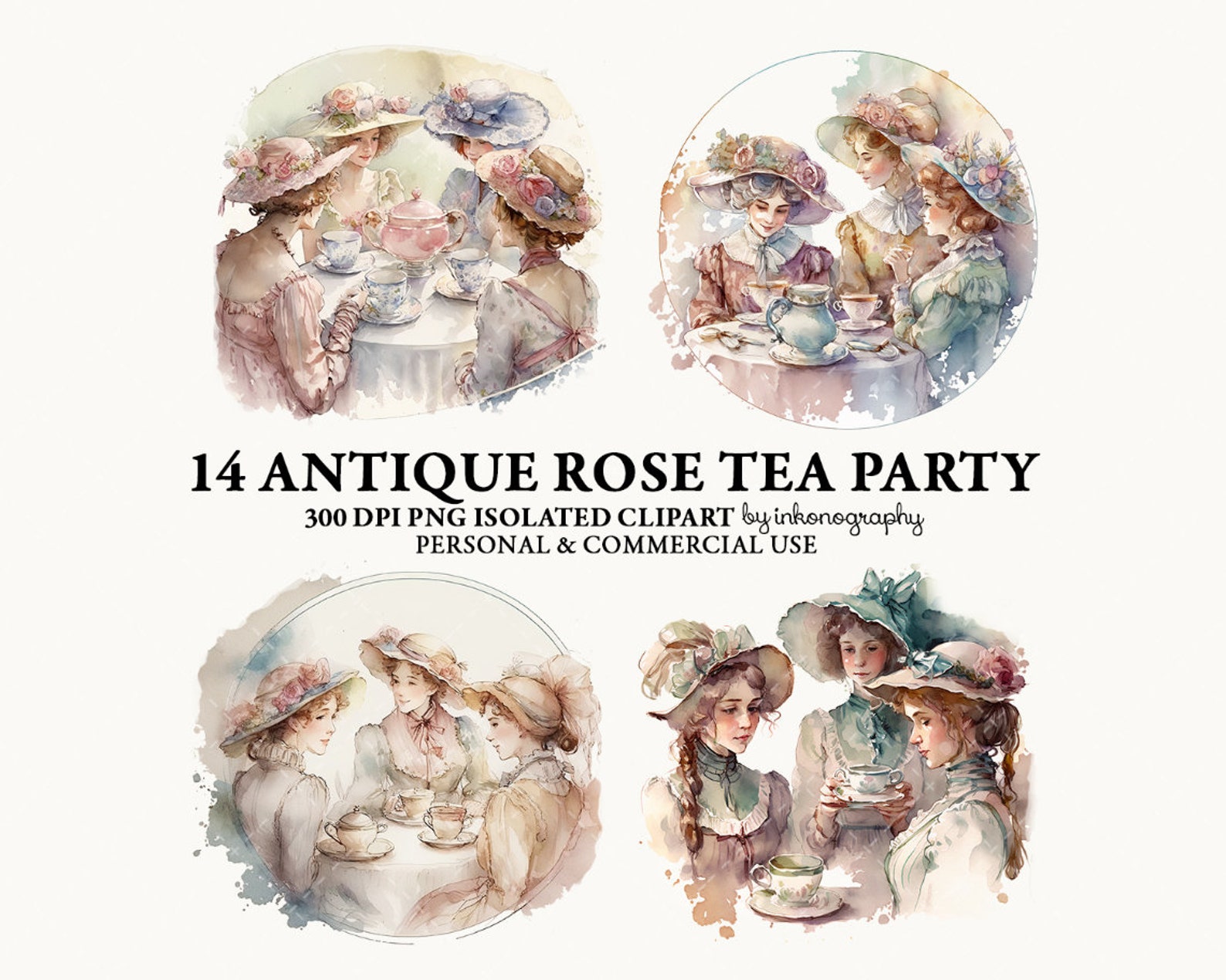 Antique Rose Garden Tea Party Clipart Bundle, Victorian Ladies ...