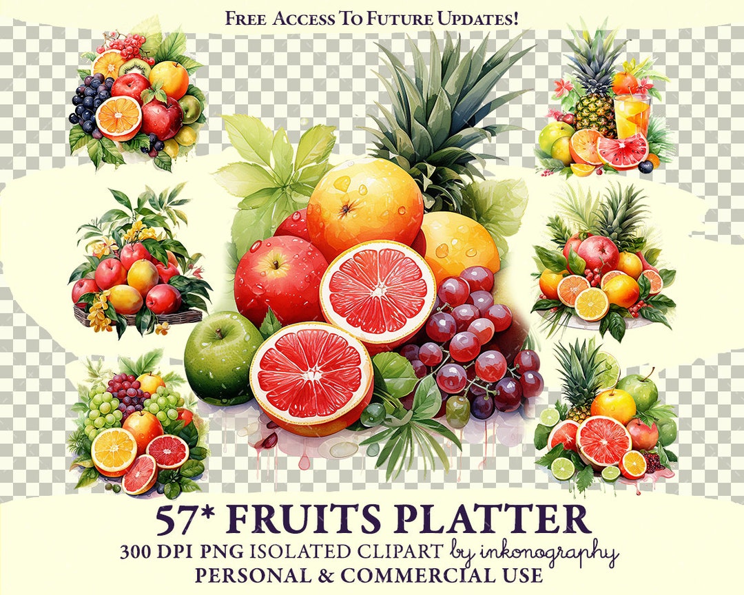 Watercolor Fruits Platter Clipart Set | Commercial Use | Transparent ...
