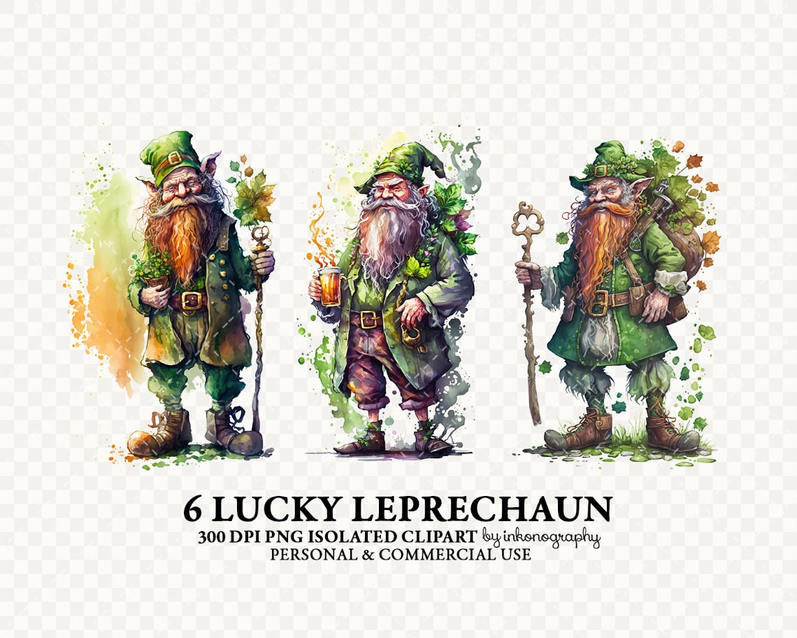 Lucky Leprechaun Clipart Png, Watercolor Leprechaun Png Clipart Bundle ...
