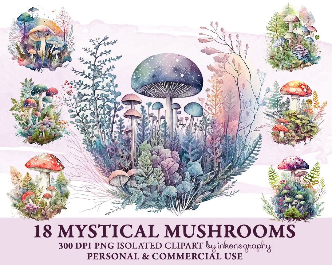 Mystical Mushrooms Clipart Bundle, Watercolor Magic Png, Witchy Clipart ...