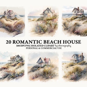 Watercolor Beach House Clipart Bundle Ocean Seascape Cottage PNG ...