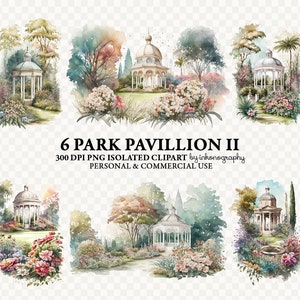 Watercolor Park Pavillion Clipart Bundle, Cute Watercolor Scenes ...