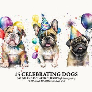Watercolor Birthday Dog Clipart Bundle PNG Breeds English French ...