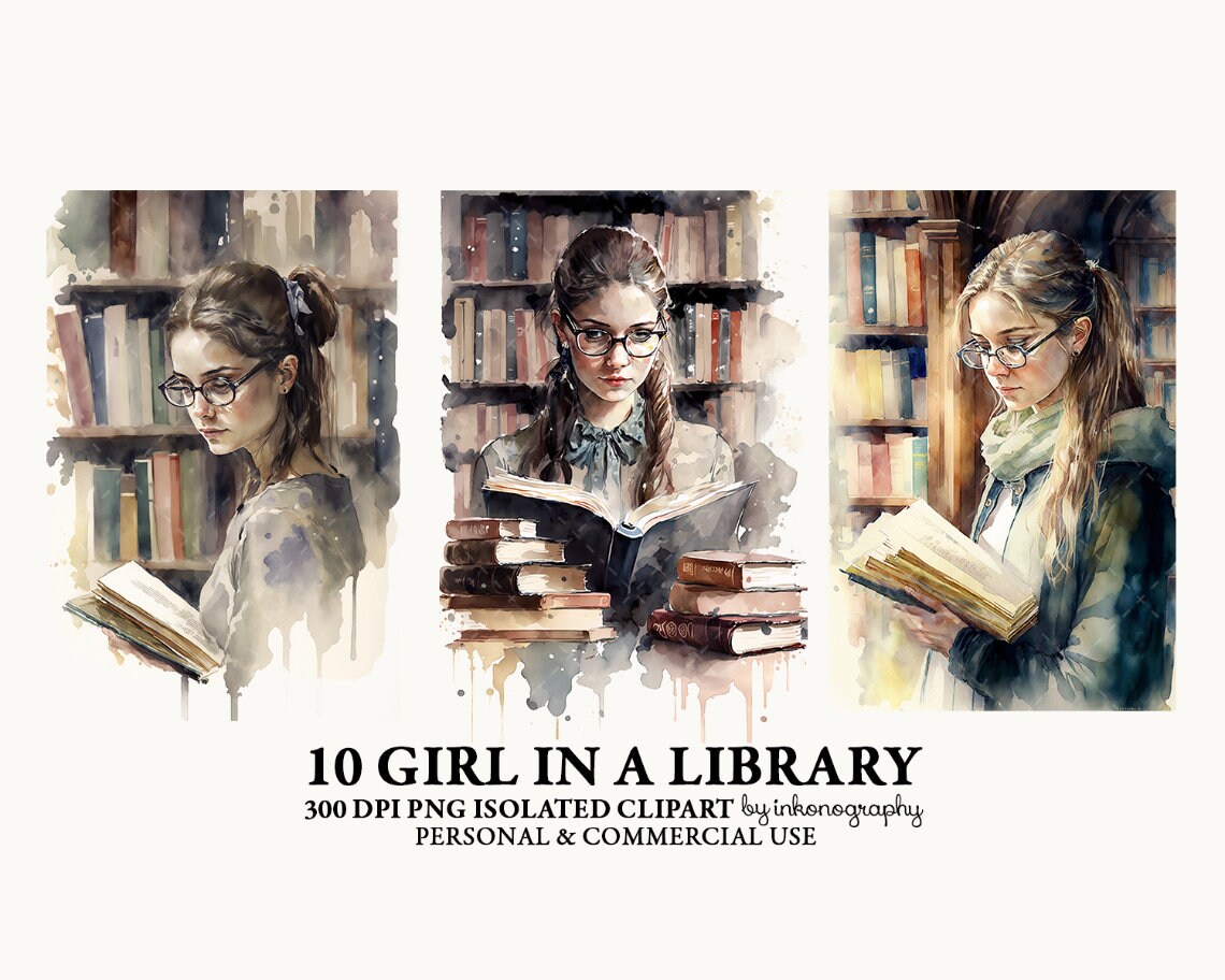 Watercolor Bookworm Clipart Bundle, Bookshelves Png Book Lover ...