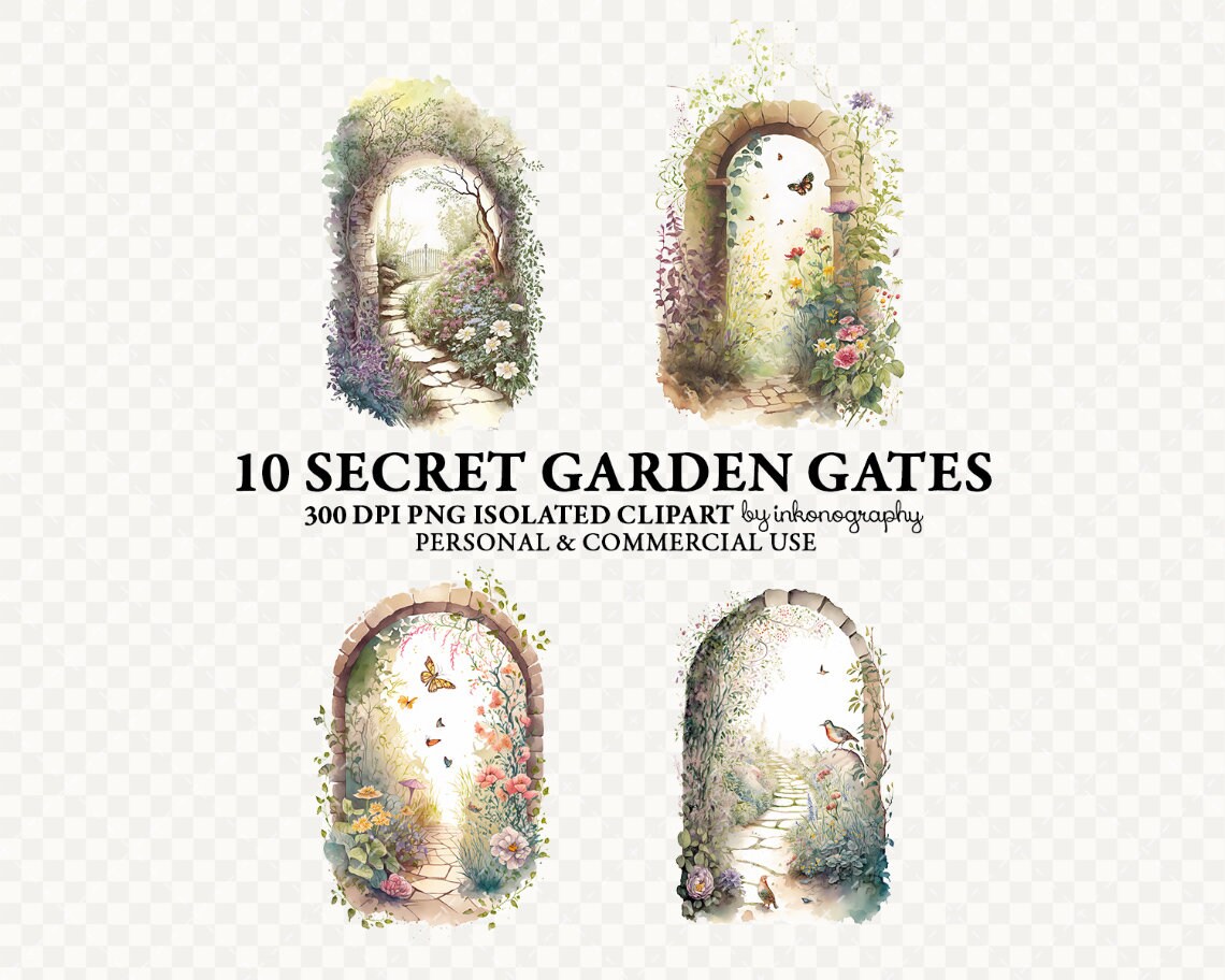 Watercolor Secret Garden Clipart Bundle, Spring Garden Entrance Png ...