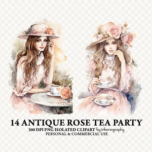 Antique Rose Garden Tea Party Clipart Bundle, Victorian Ladies ...