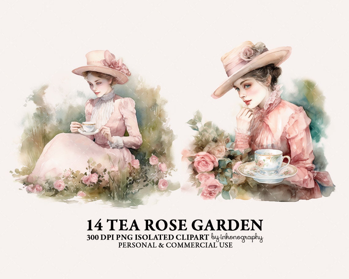 Watercolor Tea Party Clipart Bundle, Garden Tea Time Png, Victorian ...