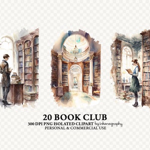 Watercolor Bookworm Clipart Bundle, Book Club Reading Png, Home Library ...