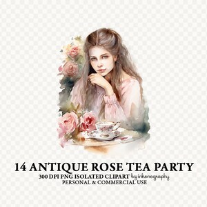 Antique Rose Garden Tea Party Clipart Bundle, Victorian Ladies ...