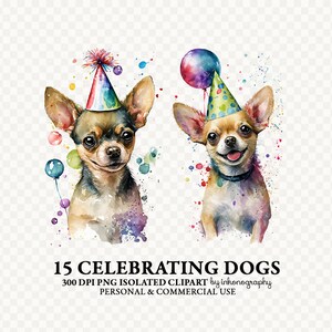 Watercolor Birthday Dog Clipart Bundle PNG Breeds English French ...
