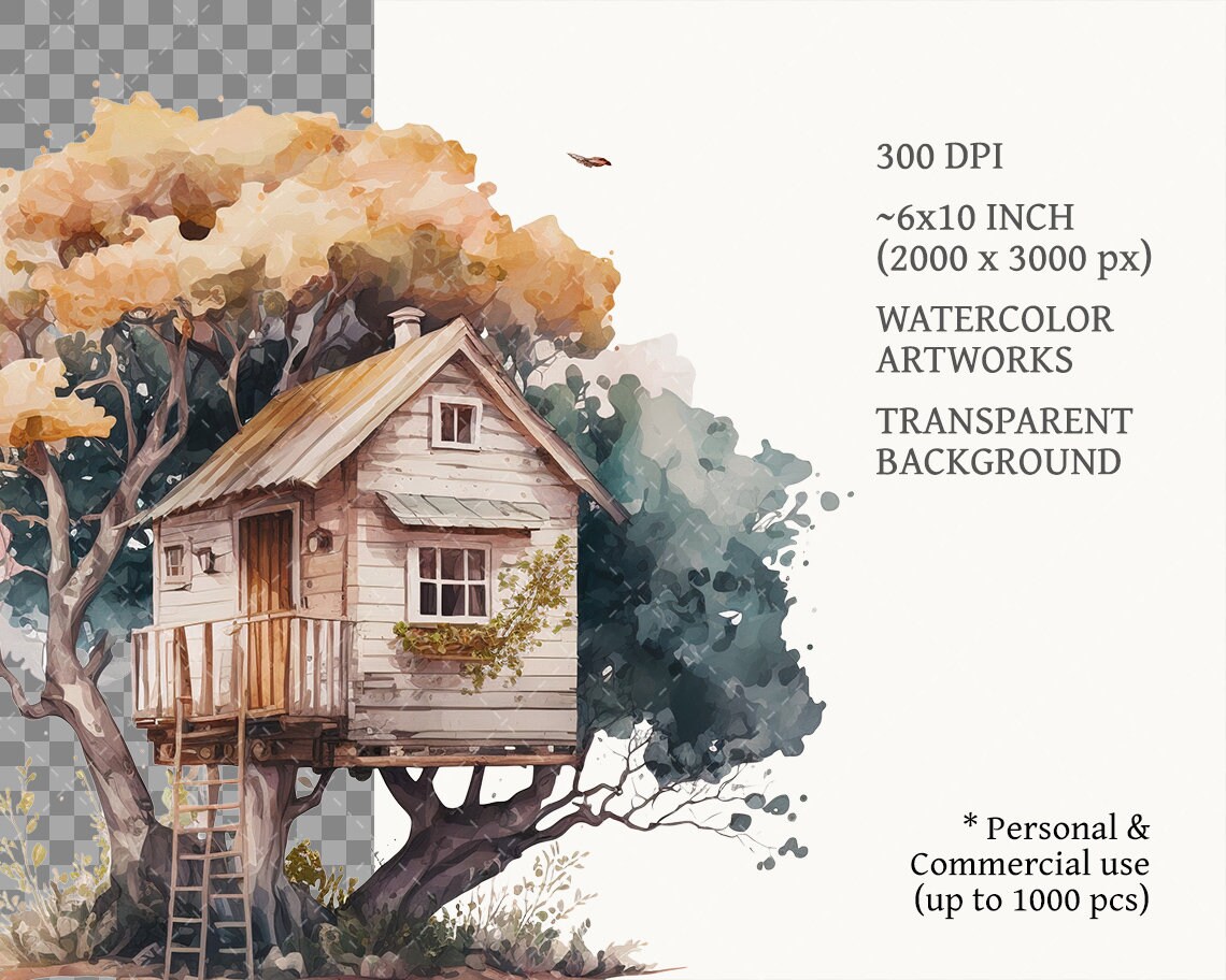 Watercolor Tree House Png Clipart Bundle Watercolor Fairy - Etsy Canada