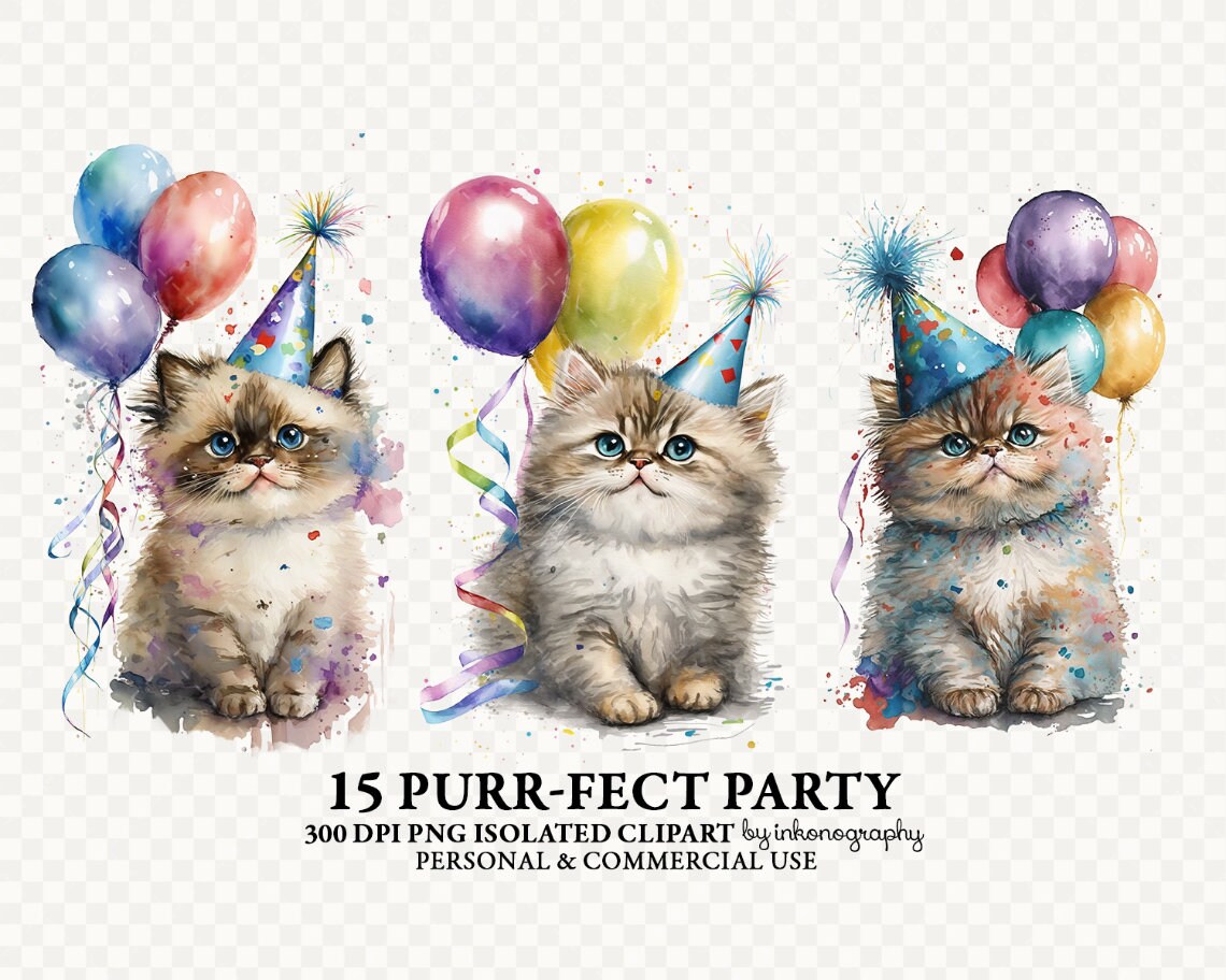 Watercolor Cats Clipart Bundle Watercolor Kitten PNG Cute Kitten ...