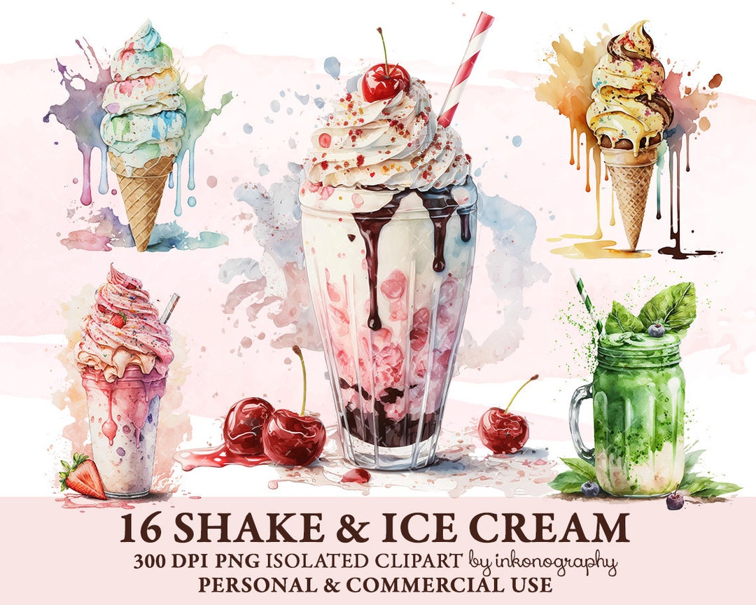 Shake & Ice Cream Clipart Bundle, Green Smoothie, Dessert Clipart ...