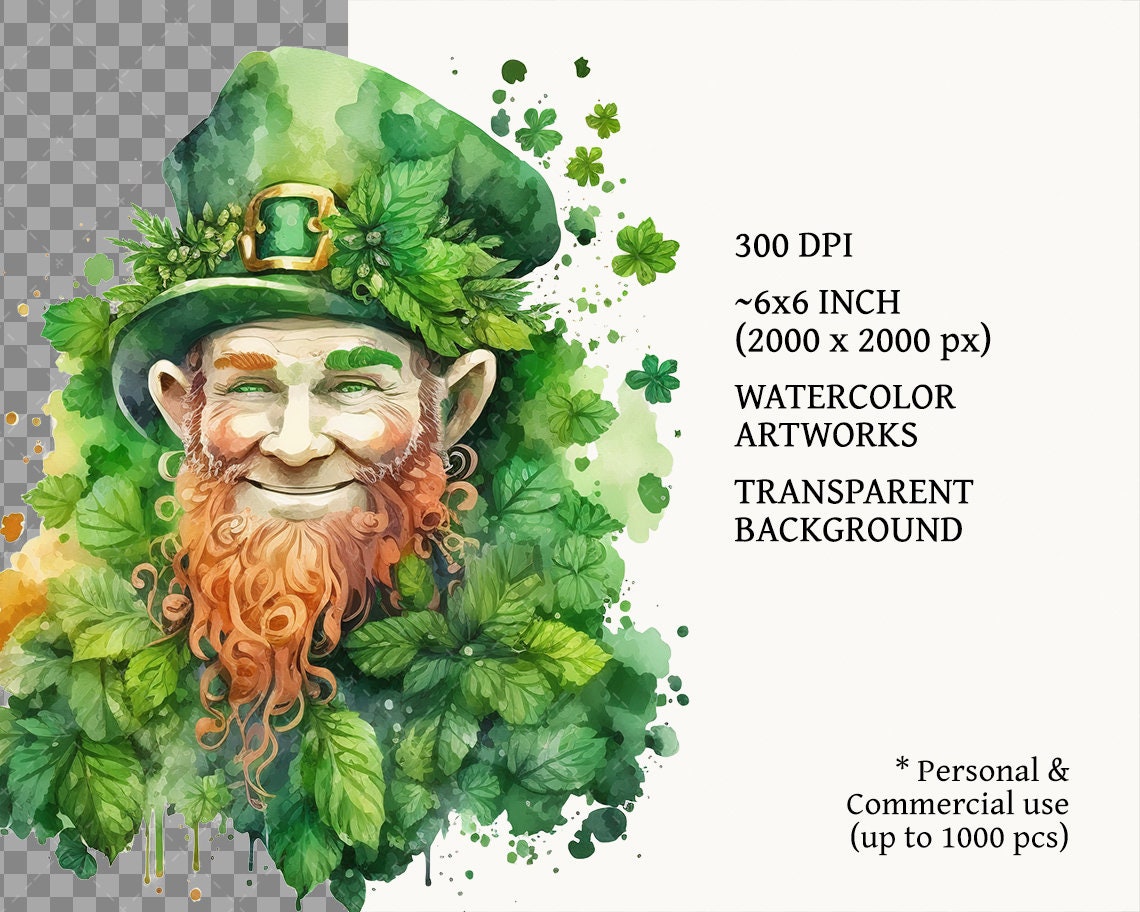 Watercolor Leprechaun Clipart Bundle, Png Smiling Leprechaun Gnomes Png ...