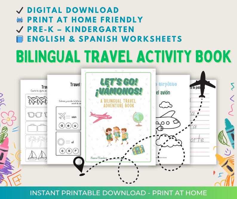 Bilingual Travel Activity Book Printable | Preschool & Kindergarten ...