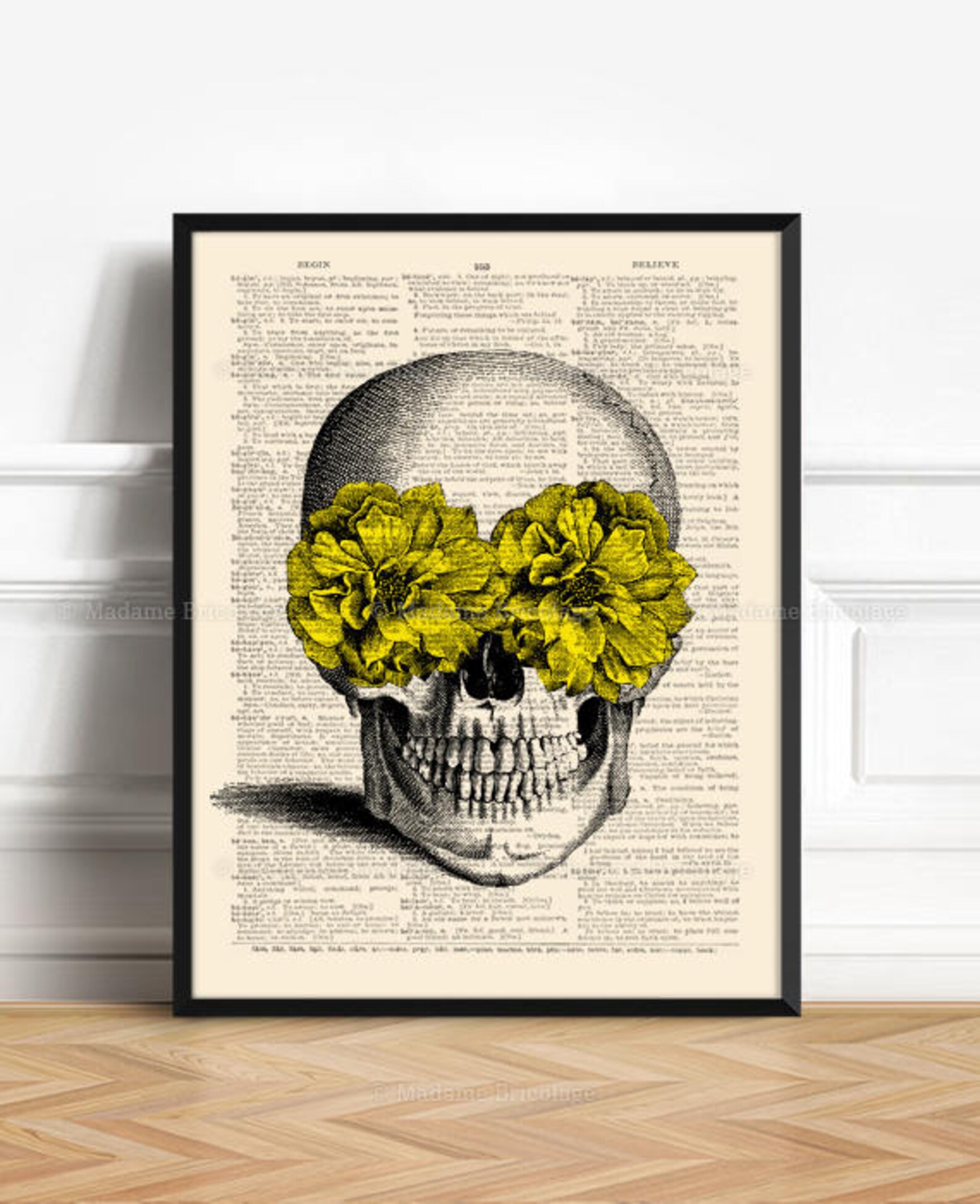 Skull Print Set, Dictionary Skull, Mystery Gift Pack, Floral Skull Art ...