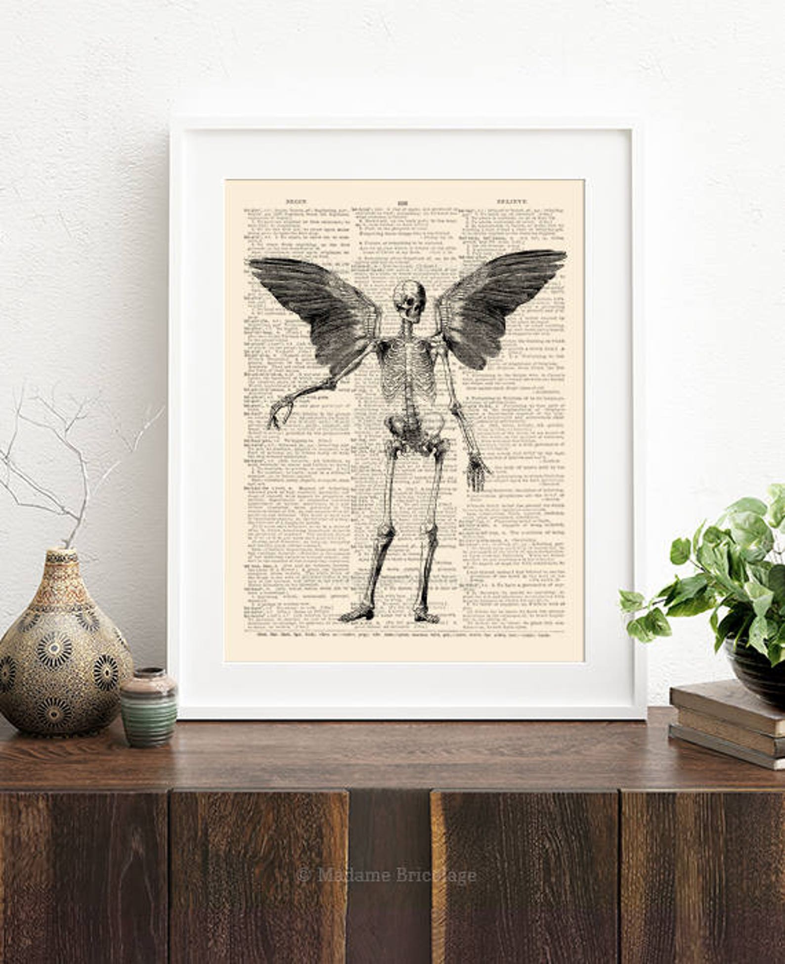Winged Skeleton Art Print Skeleton Wall Art Print Human - Etsy