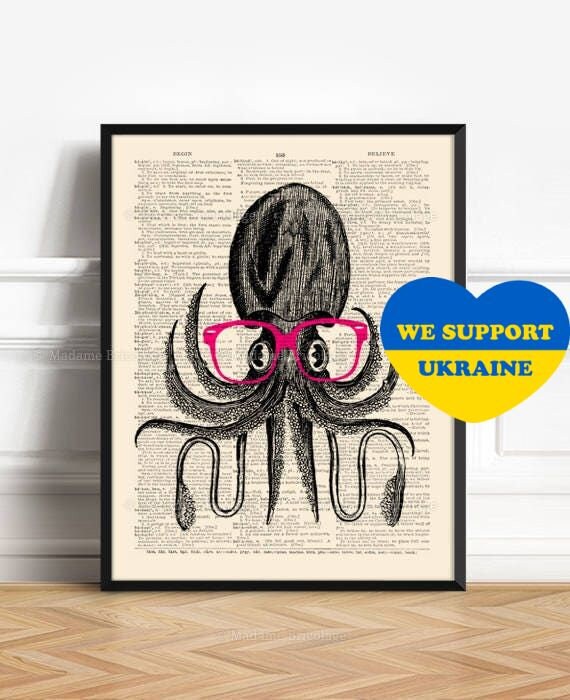 Nerd Octopus Boyfriend Gift Print Cuttlefish College Dorm | Etsy