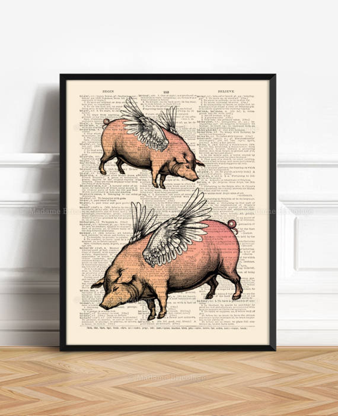 Winged Pig Flying Pigs Gift for His 10th Flying Pink Pigs | Etsy