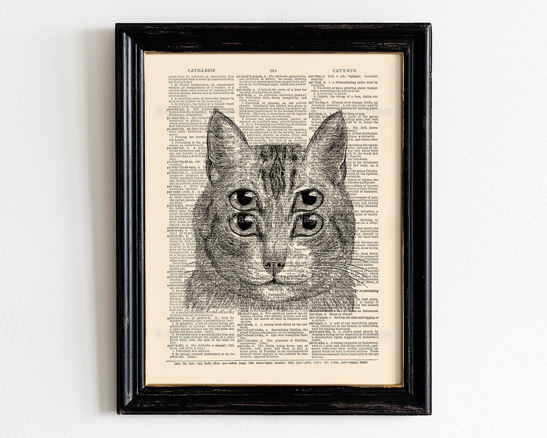 Weird Eye Cat Art Print, Retro Surreal Animal Original Collage Art ...