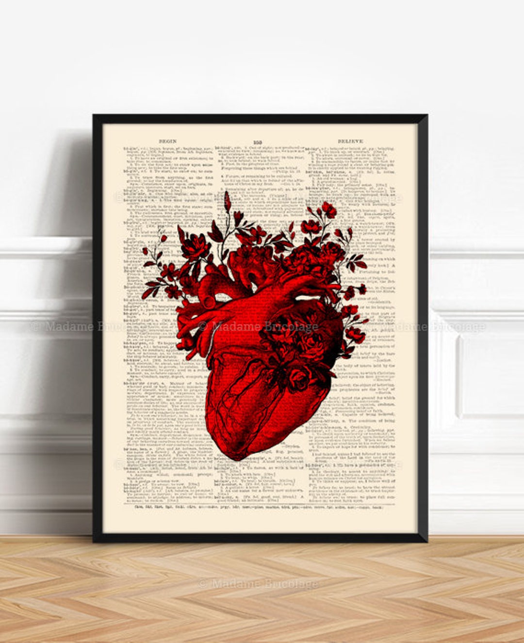 Anatomical Heart Print, Love Print Floral Heart Art Print Valentines ...
