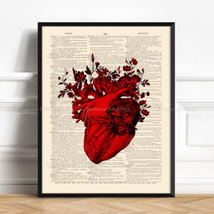 Anatomical Heart Print, Love Print Floral Heart Art Print Valentines ...
